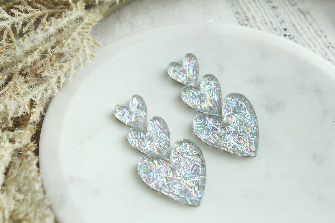 Tinsel Time Holo Confetti Valentine’s Day Heart Trio Acrylic Earring ...