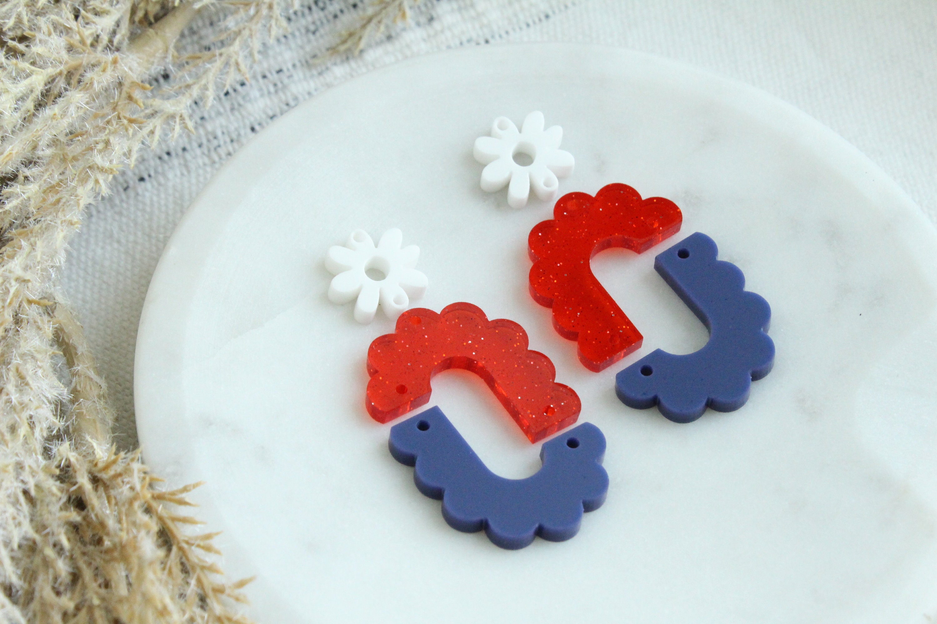 Patriotic Color Block Red White and Blue Scalloped Arch Earrings With ...