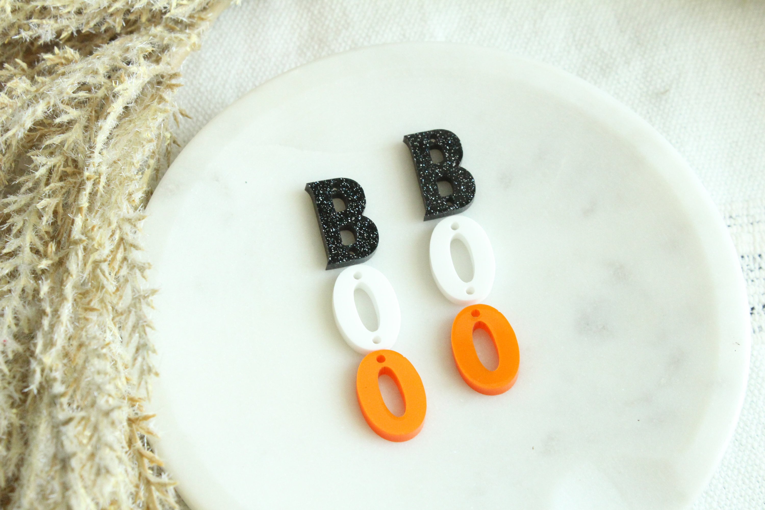 BOO Halloween Black Glitter and Metallic Orange Acrylic Blank Pieces ...