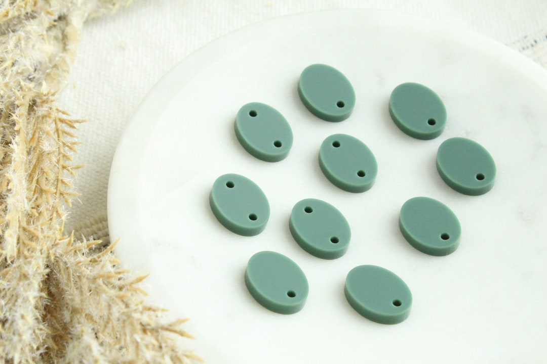 Oval Acrylic Connector Pieces 10 Pieces 5 Pairs Matte Dark Sage Green ...