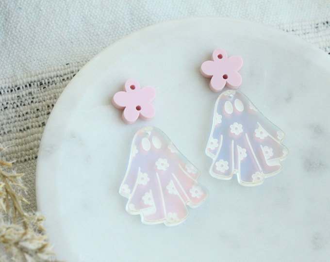 Larger Cute Goth Retro Daisy Iridescent Ghost Acrylic Earring Charms ...