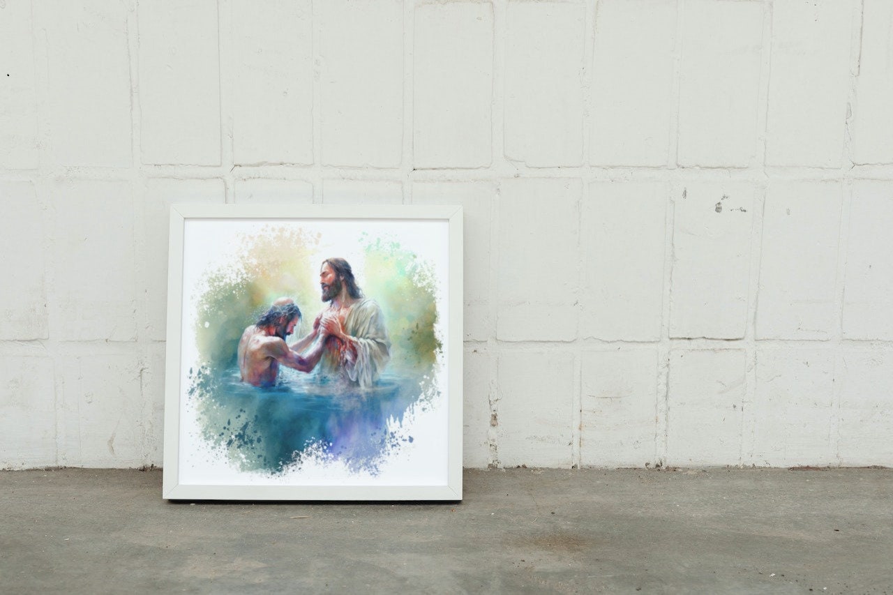 The Baptism of Jesus - Boho Watercolor Painting - Christ & Water Series ...