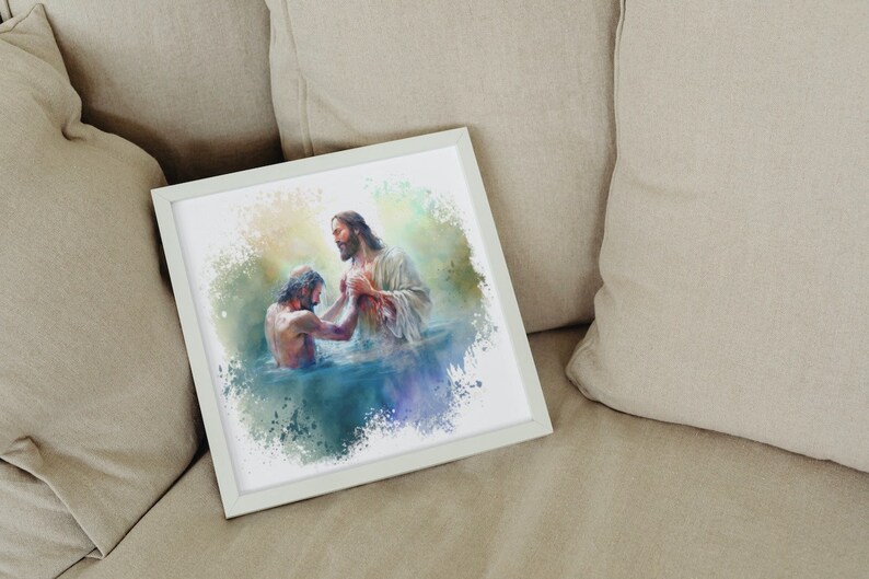 The Baptism of Jesus - Boho Watercolor Painting - Christ & Water Series ...