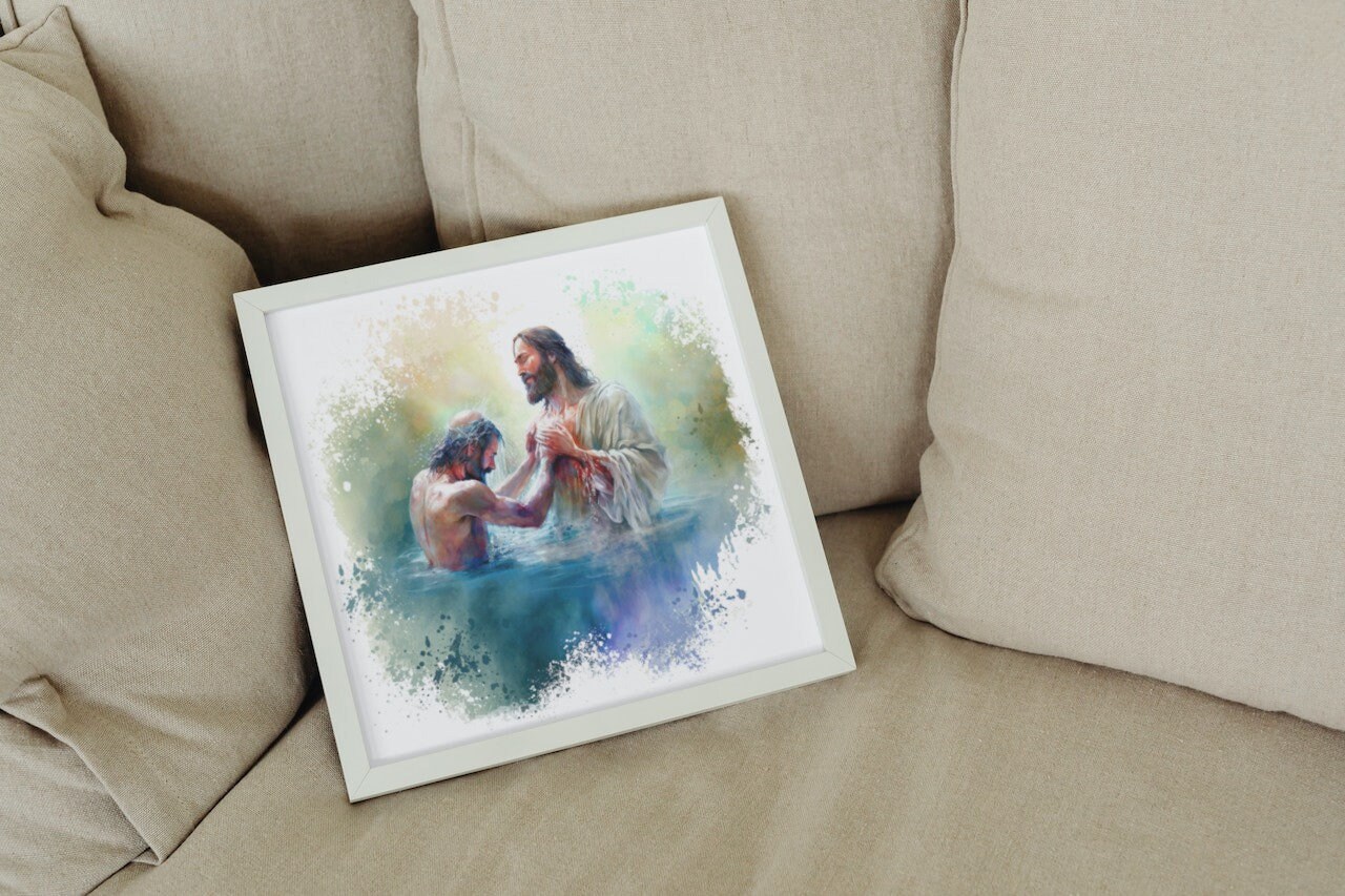 The Baptism of Jesus - Boho Watercolor Painting - Christ & Water Series ...