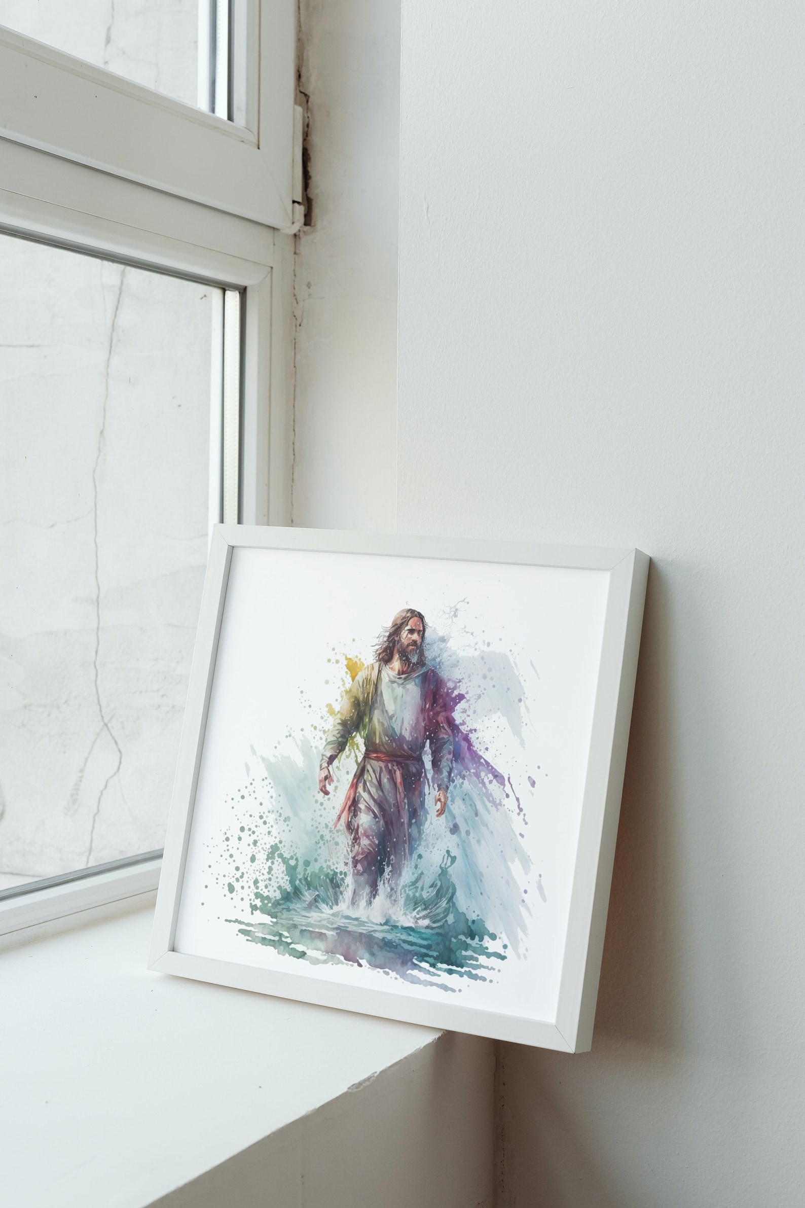 Jesus Walks on Water Boho Watercolor Painting Christ & Water Series ...
