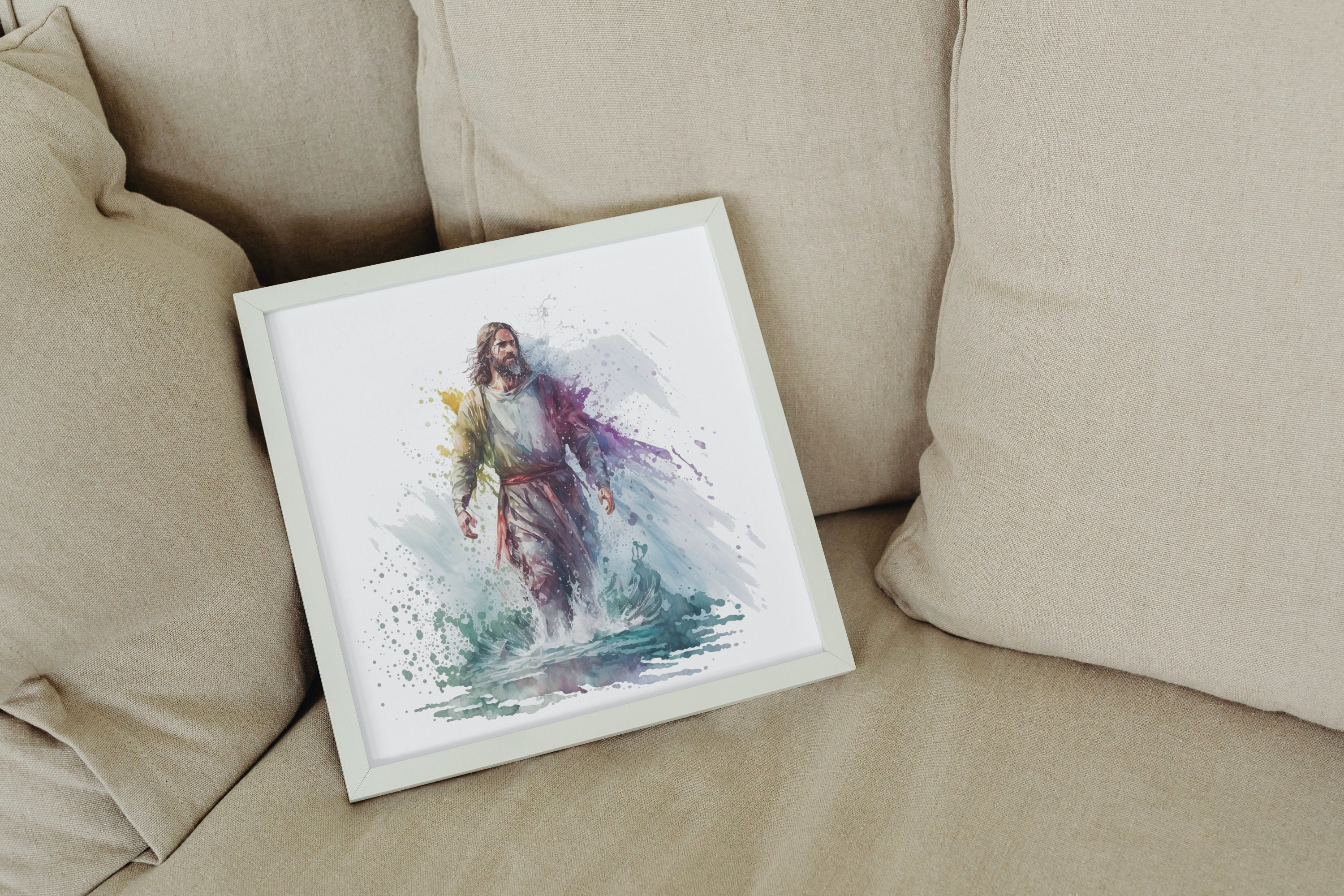 Jesus Walks on Water Boho Watercolor Painting Christ & Water Series ...