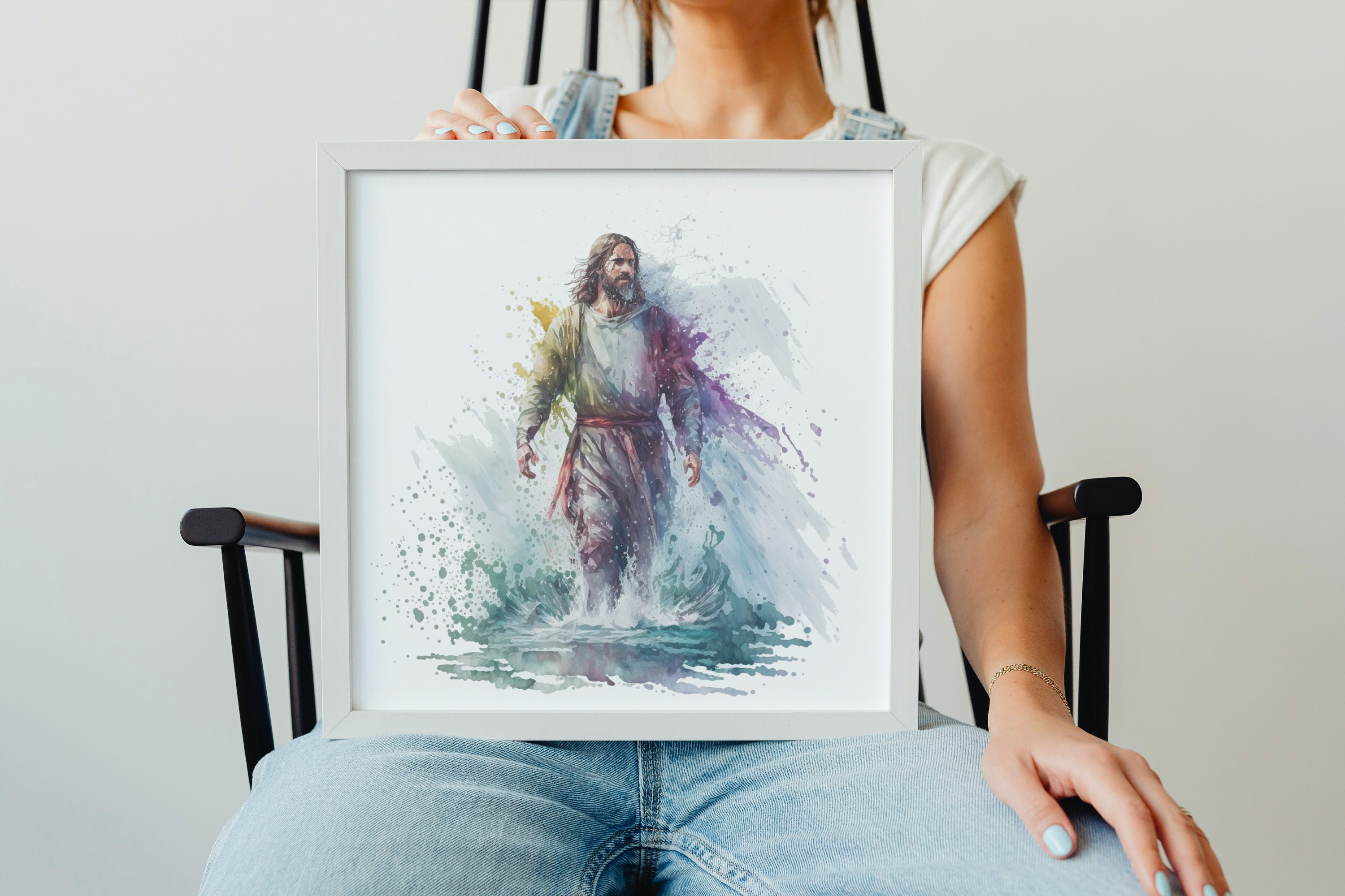 Jesus Walks on Water Boho Watercolor Painting Christ & Water Series ...
