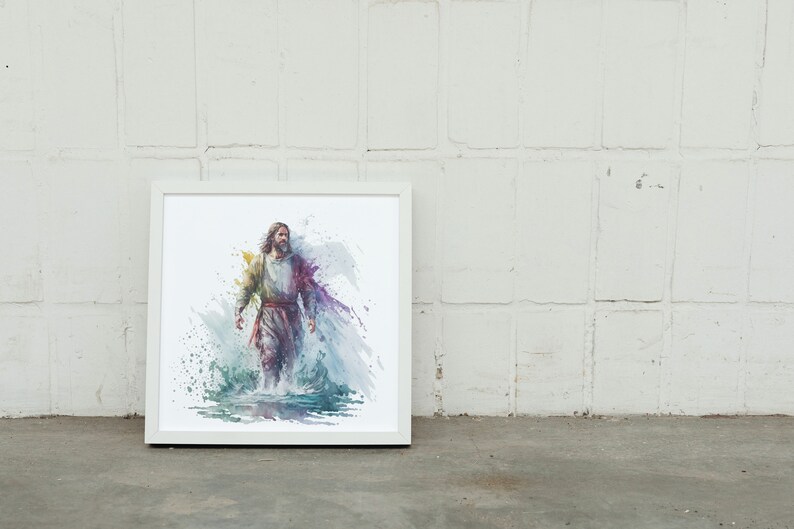 Jesus Walks on Water Boho Watercolor Painting Christ & Water Series ...