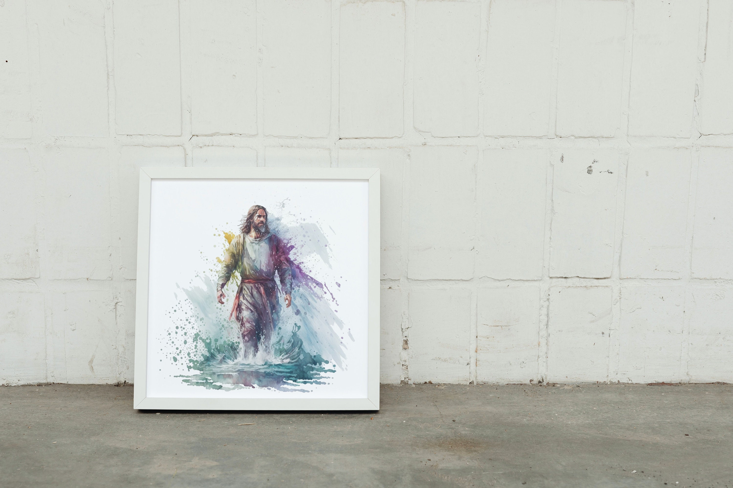 Jesus Walks on Water Boho Watercolor Painting Christ & Water Series ...