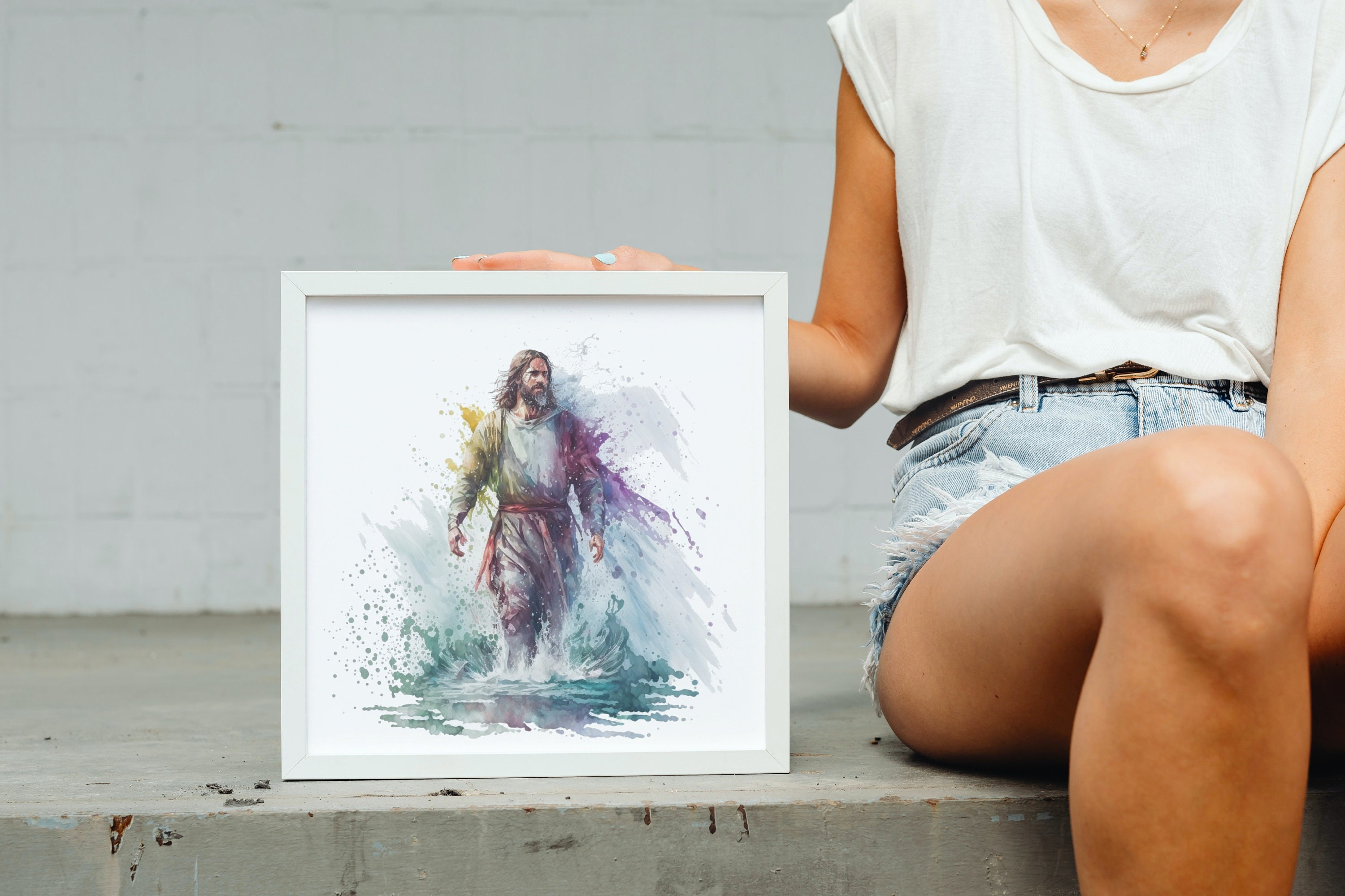Jesus Walks on Water Boho Watercolor Painting Christ & Water Series ...