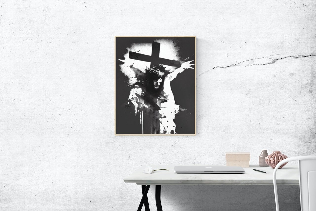 The Crucifixion of Jesus Christ Ink Art Christian Catholic Wall Art ...