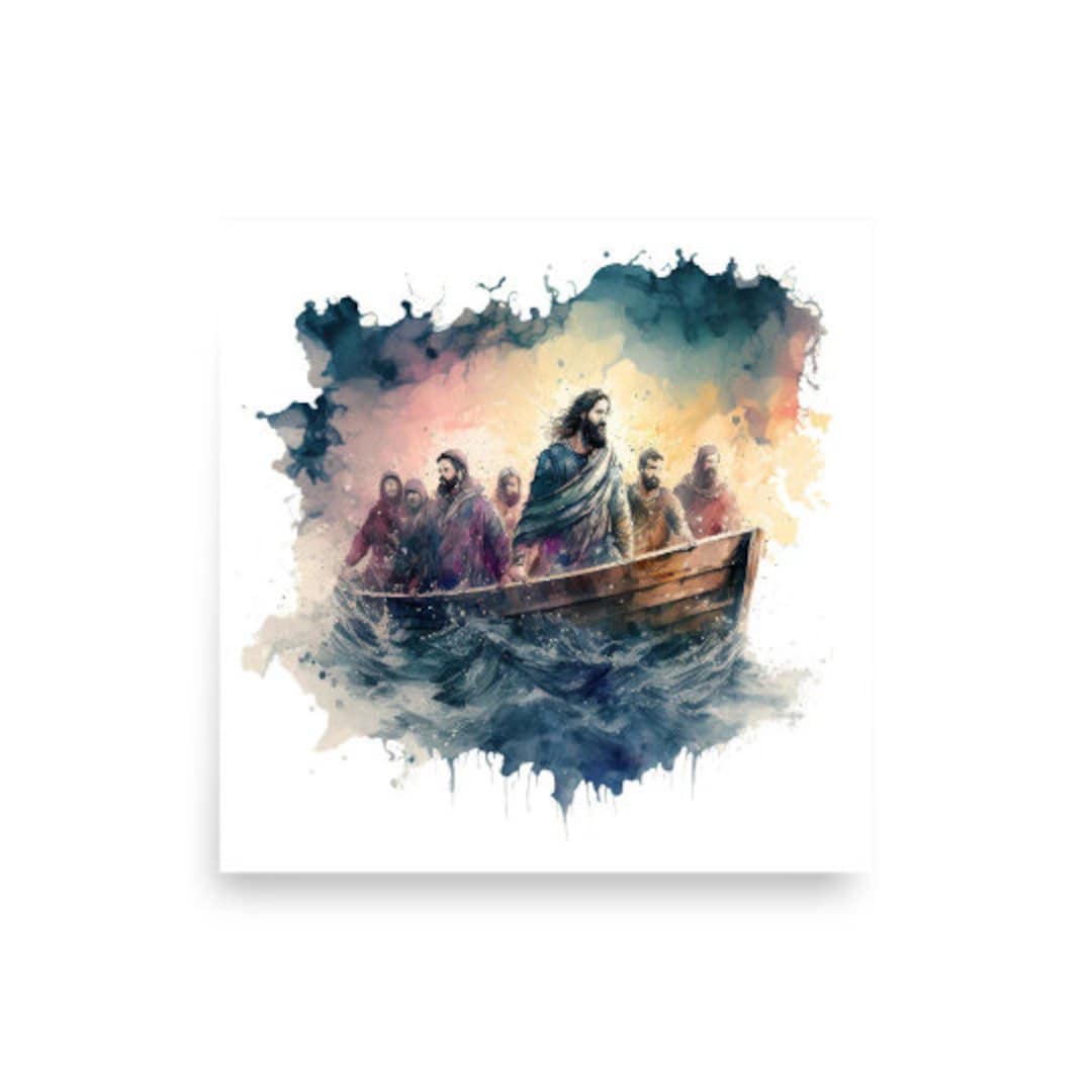 Jesus Calms the Storm - Boho Watercolor Painting - Christ & Water ...