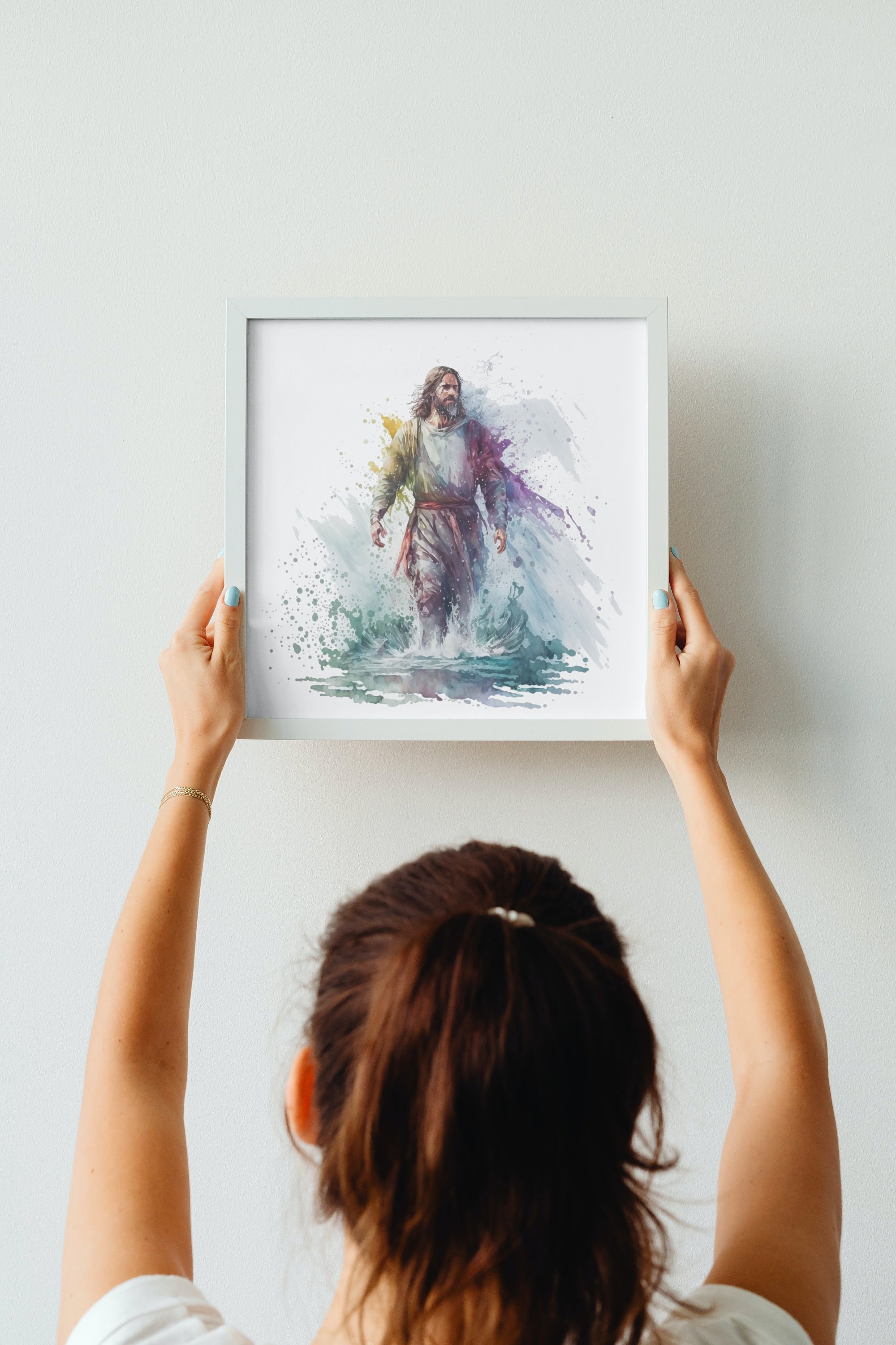 Jesus Walks on Water Boho Watercolor Painting Christ & Water Series ...