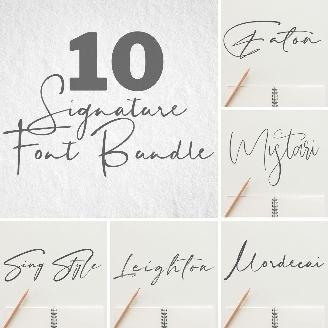 10 Signature Font Bundle, Wedding Typography, Modern Typeface, Display ...