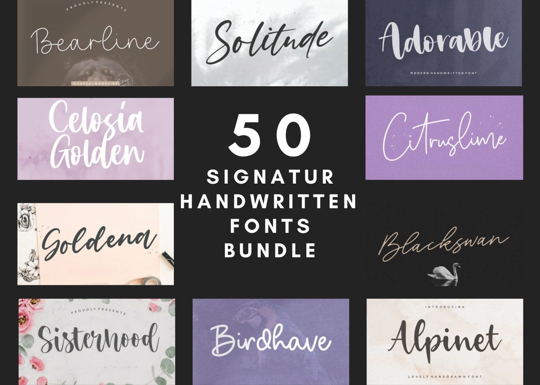 50 Signature Font Bundle, Handscript, Modern,brush, Handwritten Script, Cricut, Bundle for Logo ...