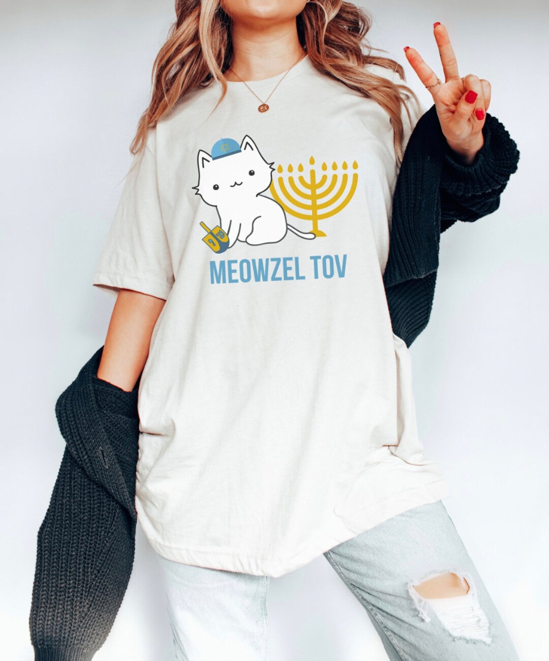 Meowzel Tov T-shirt, Dreidel Menorah Cat Shirt, Chanukah Gift Shirt ...