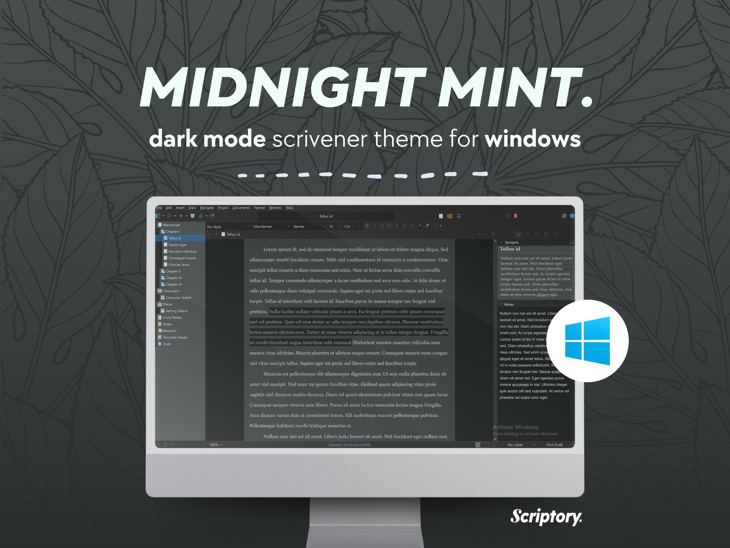 Midnight Mint Scrivener Theme for Windows (dark Mode) | Cool-toned ...