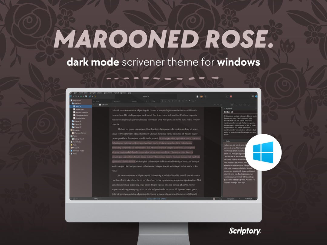 Marooned Rose Scrivener Theme for Windows (dark Mode) | Aesthetic ...