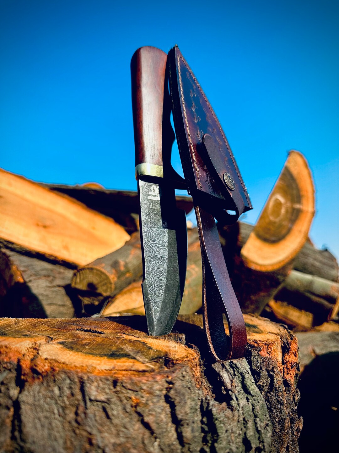 Handmade San Mai Hunting Knife With Leather Case, Christmas Gift - Etsy