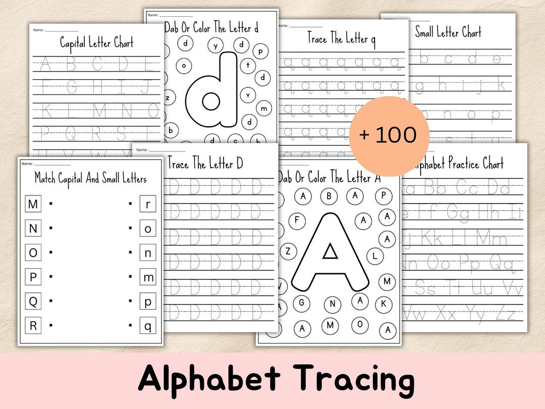 117 Uppercase Lowercase Alphabet Tracing Worksheets,letters Matching ...