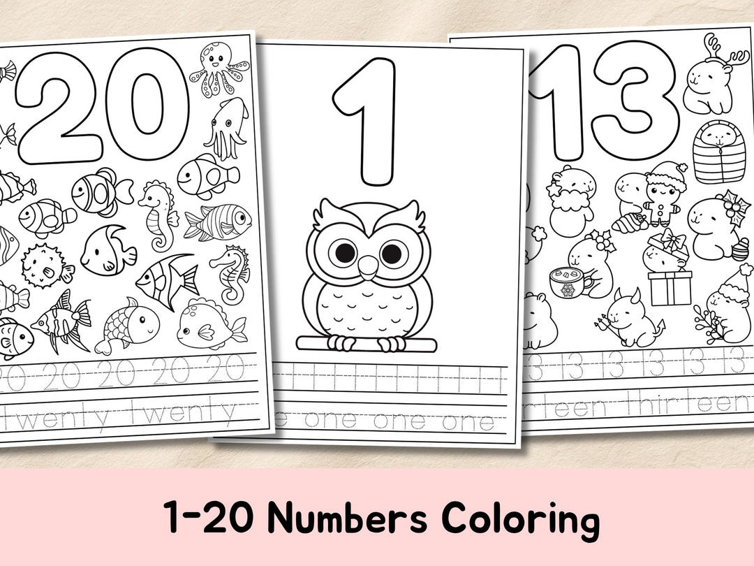 1-20 Numbers Coloring Pages, Preschool Animals Coloring Book for Kids ...