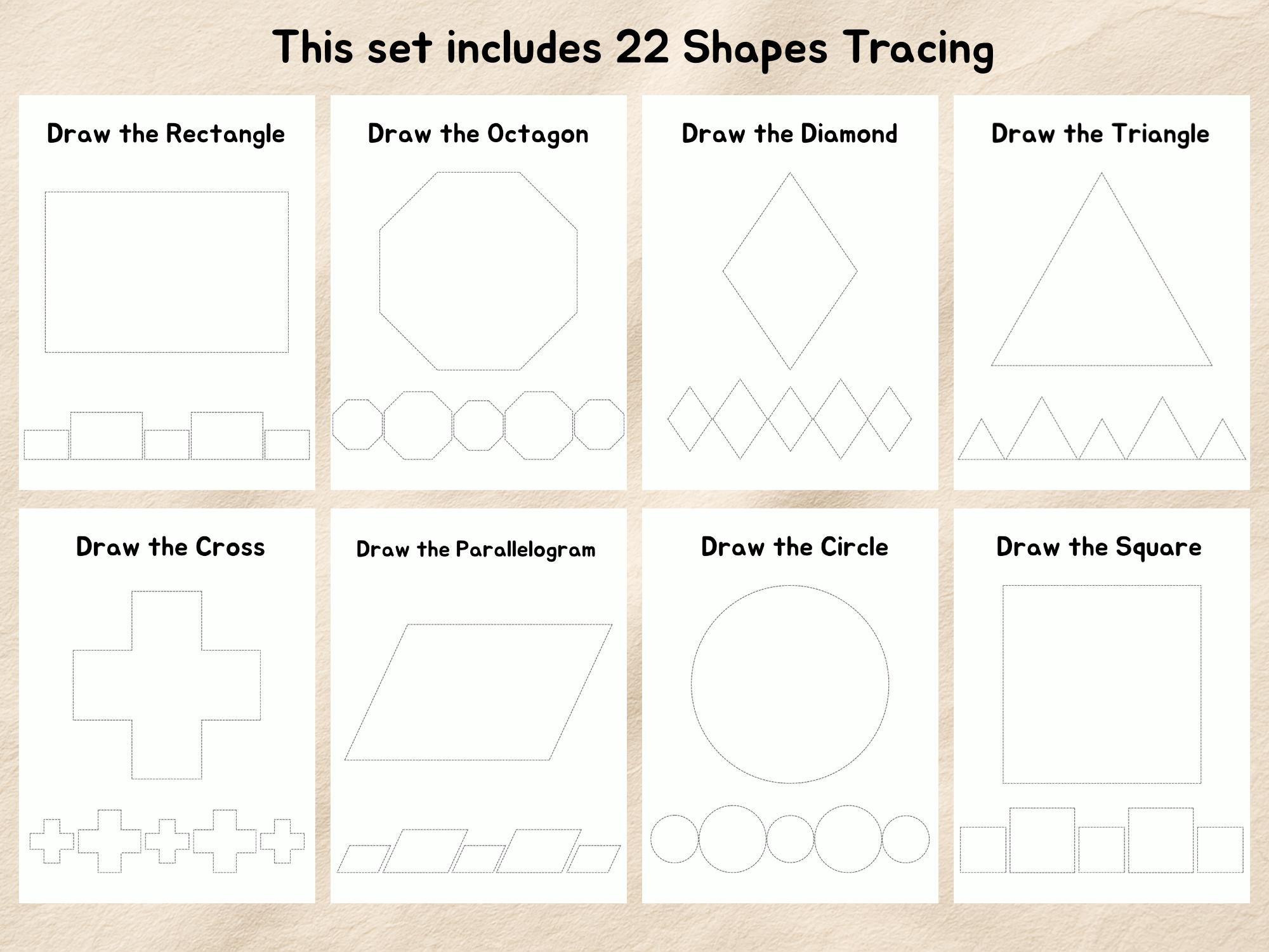 22 Shape Tracing Worksheets, Preschool Fine Motor Skills Printable ...