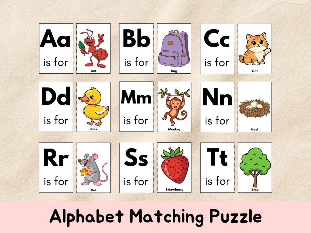 Preschool Alphabet Matching Puzzle, Kids Alphabet Flashcards, Toddler ...