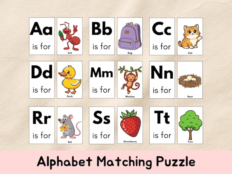 Preschool Alphabet Matching Puzzle, Kids Alphabet Flashcards, Toddler ...