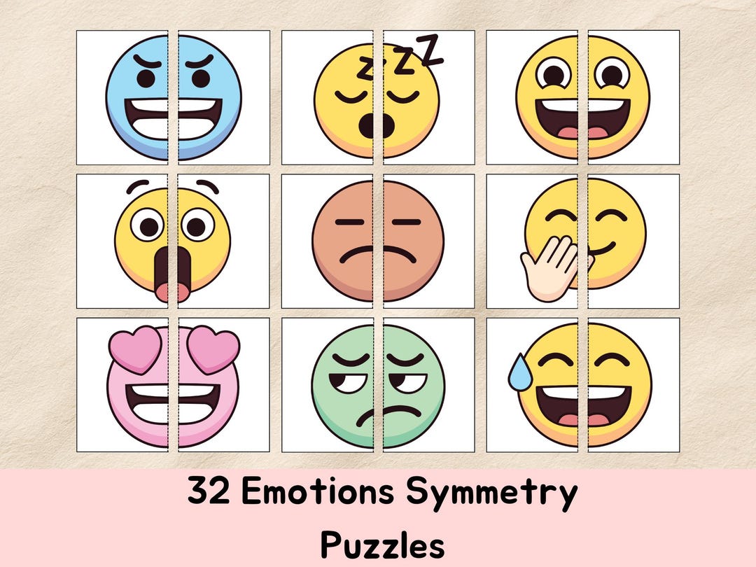 32 Emotions Matching Game,printable Feelings Cards, Symmetry Puzzles ...