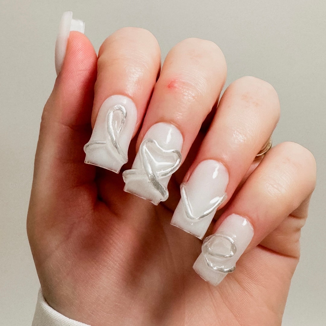 3D Press on Nails Chrome Press on Nails Hard Builder Gel Press on Nails - Etsy