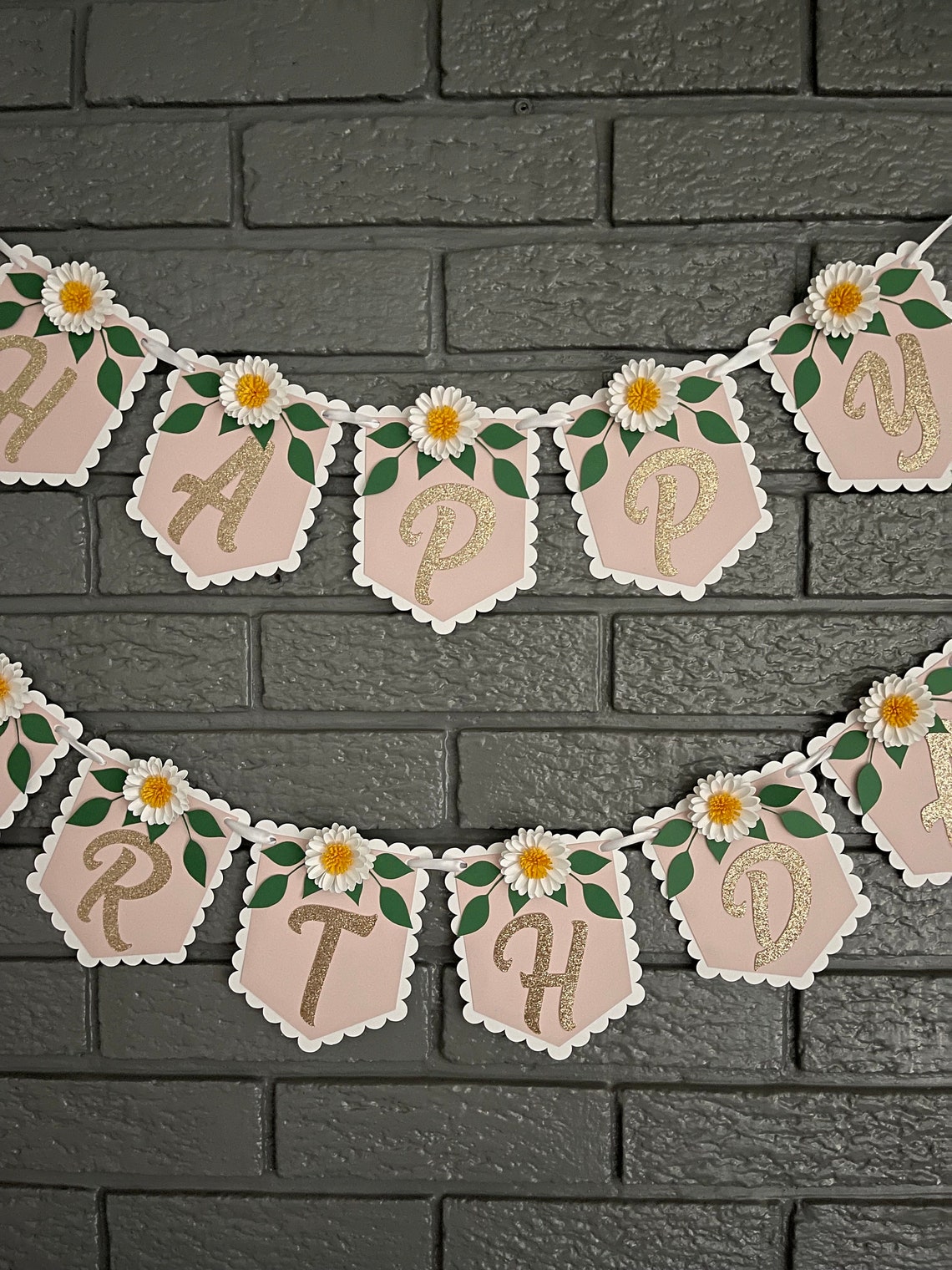 Daisy Flowers Happy Birthday Banner, Custom Floral Banner, 1st Birthday ...