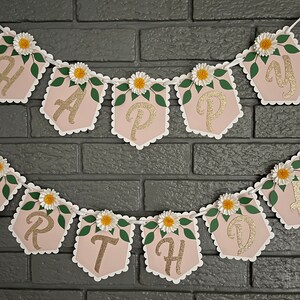 Daisy Flowers Happy Birthday Banner, Custom Floral Banner, 1st Birthday ...