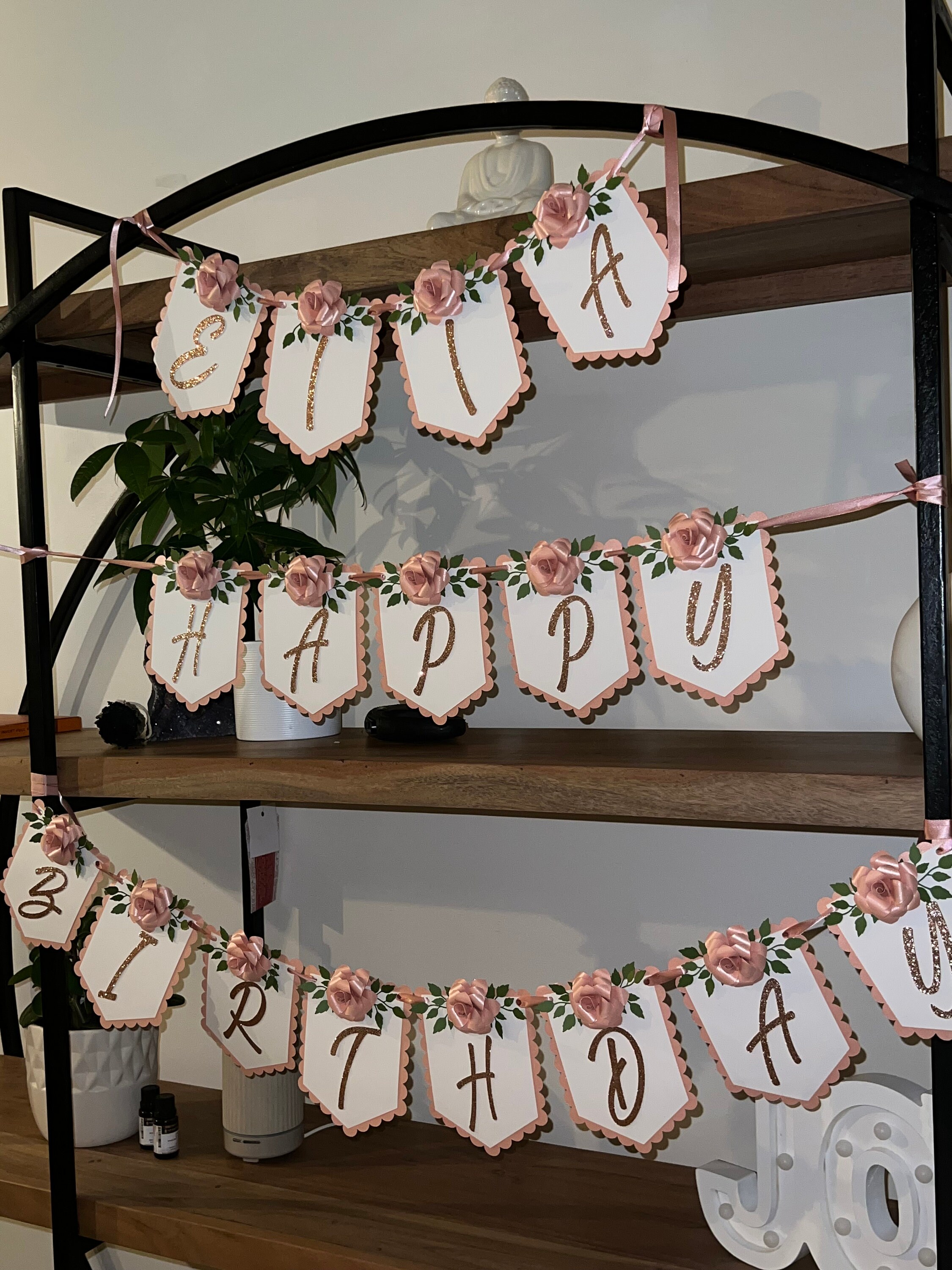 Rose Gold Pink Happy Birthday Banner, Custom Floral Banner, 1st ...