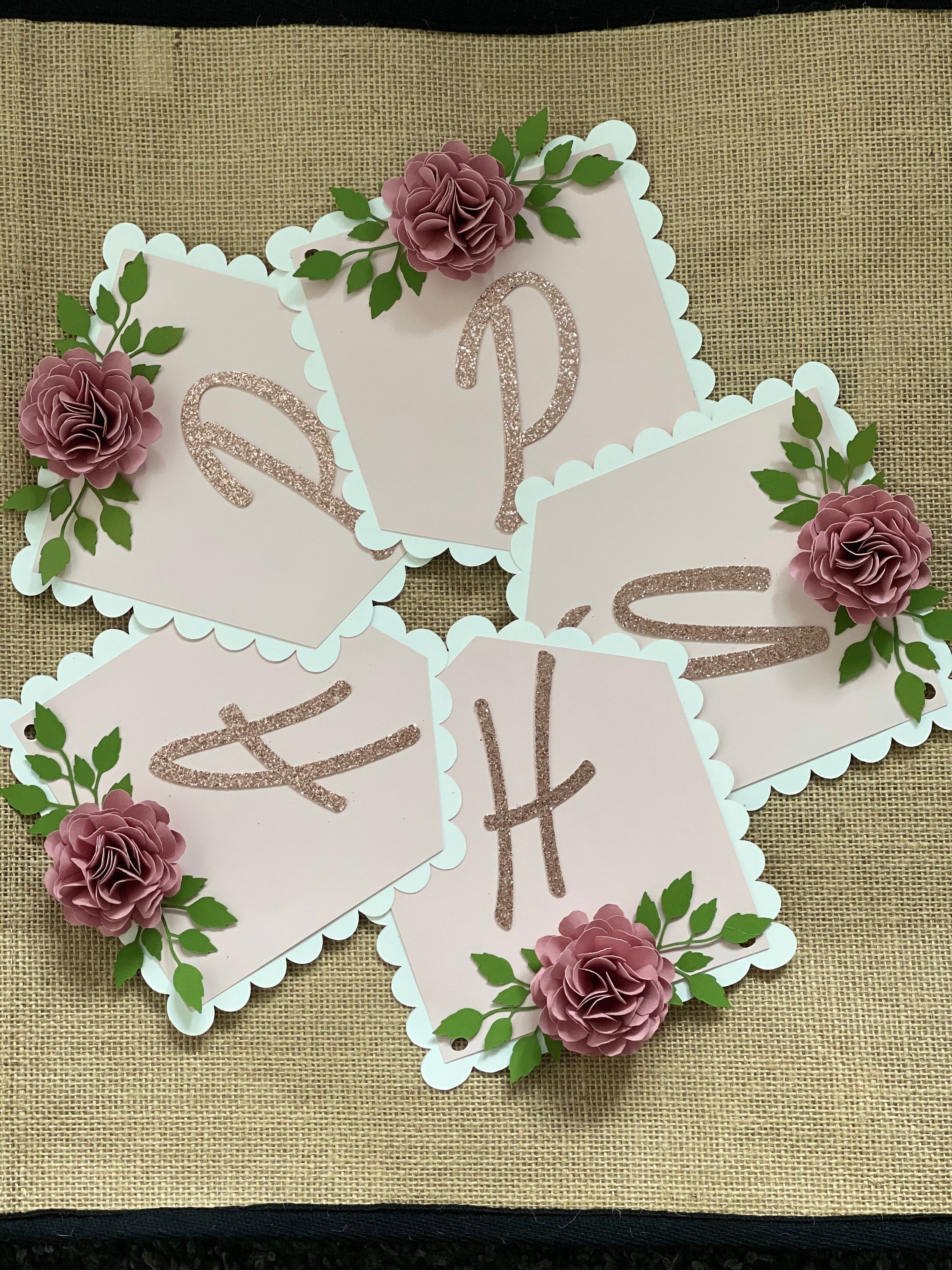 Dusty Pink Flowers Happy Birthday Banner Custom Floral Etsy