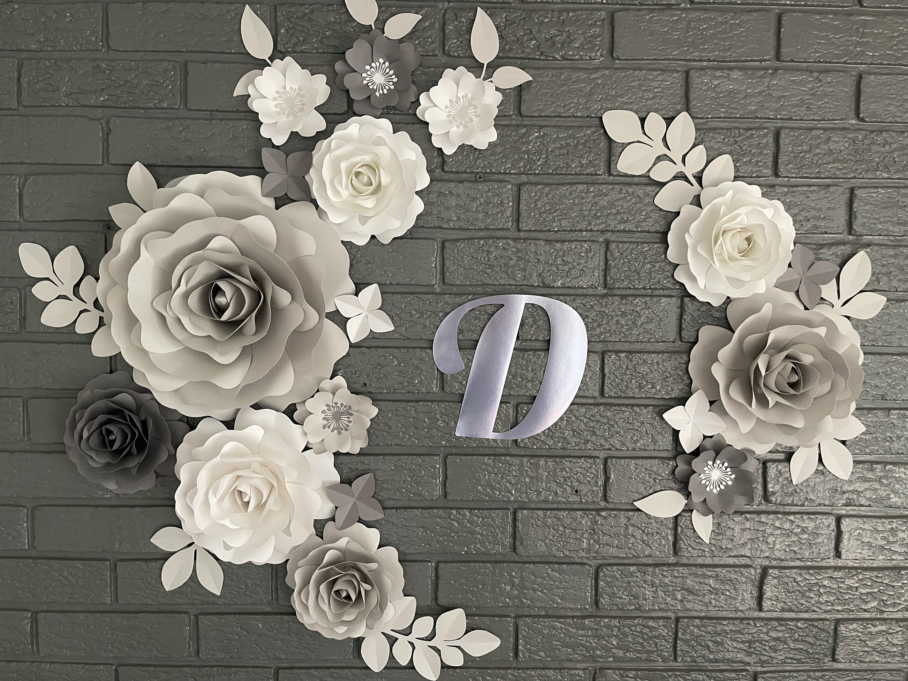 MONOCHROMATIC - White and Gray Paper Flowers - Set of Paper Flowers and ...