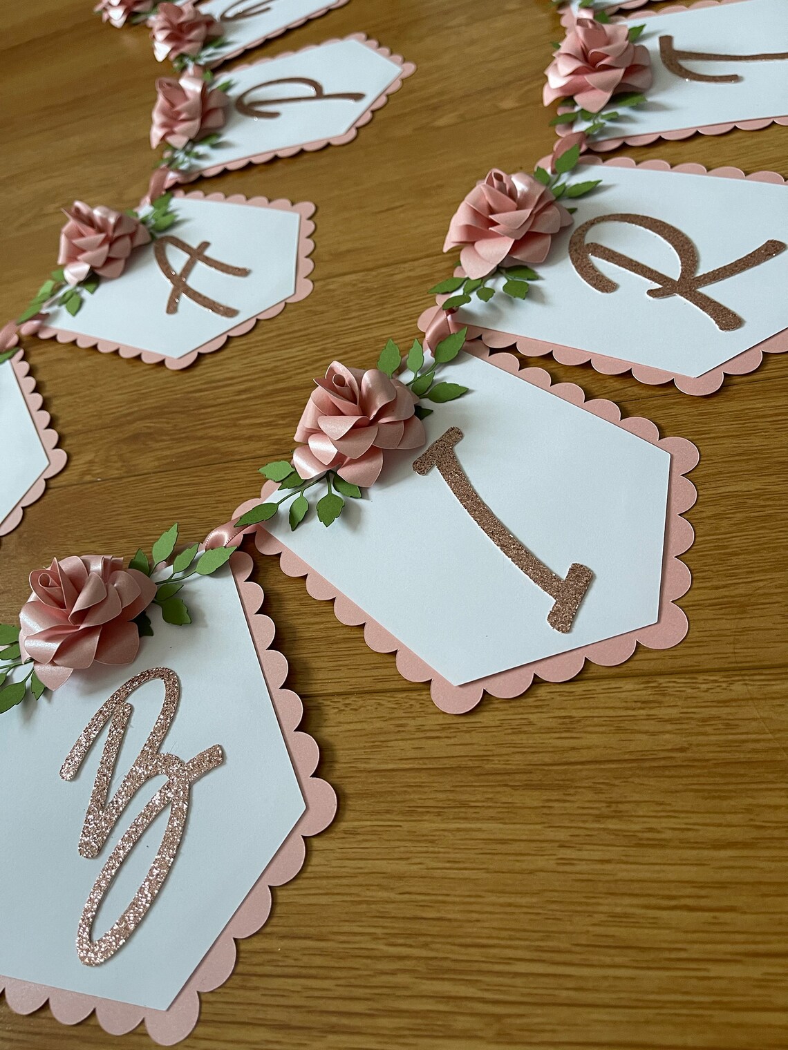 Rose Gold Pink Happy Birthday Banner, Custom Floral Banner, 1st ...