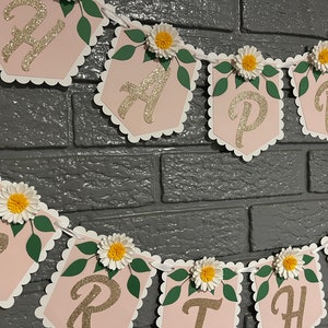 Daisy Flowers Happy Birthday Banner, Custom Floral Banner, 1st Birthday ...