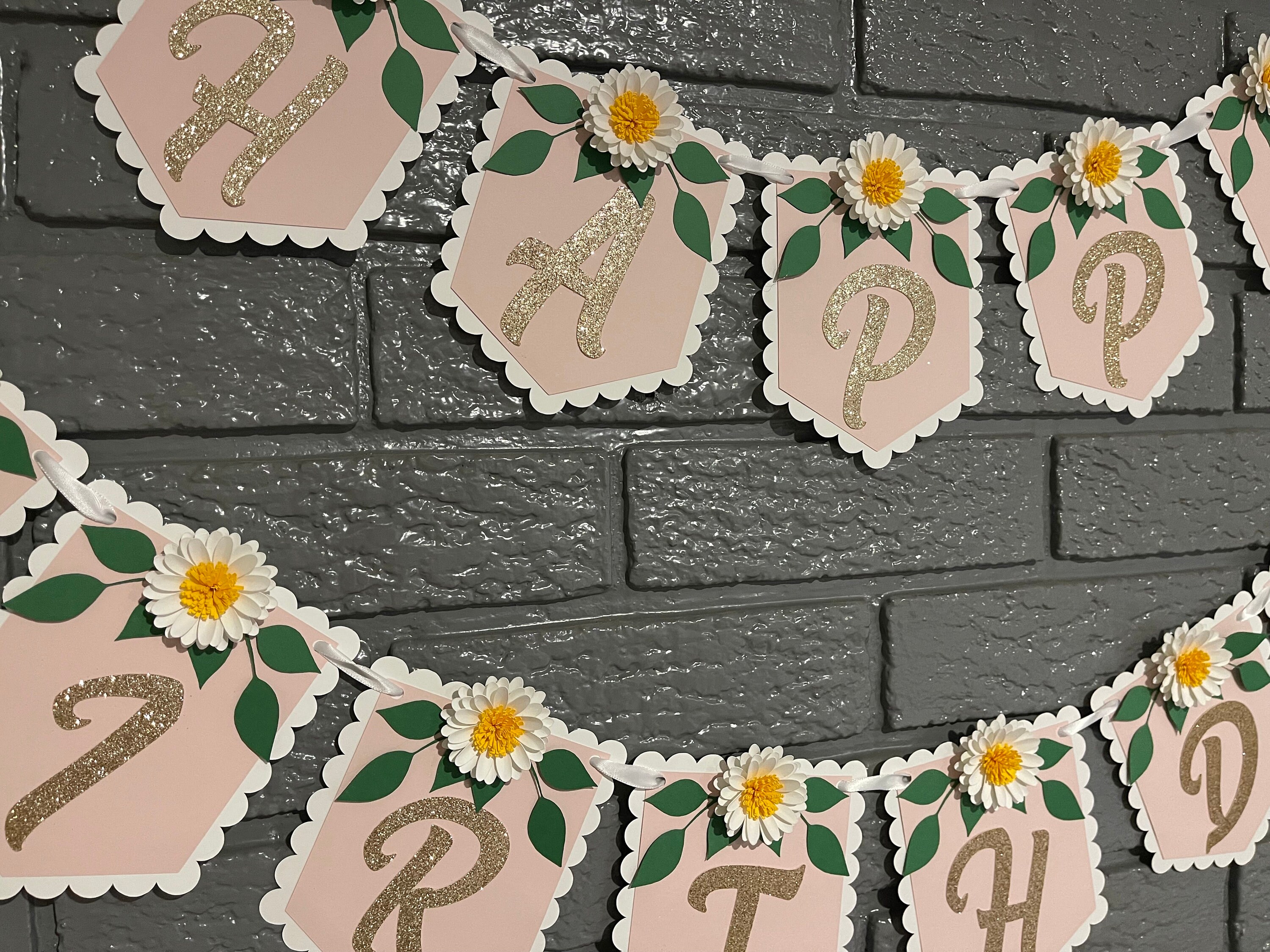 Daisy Flowers Happy Birthday Banner, Custom Floral Banner, 1st Birthday ...