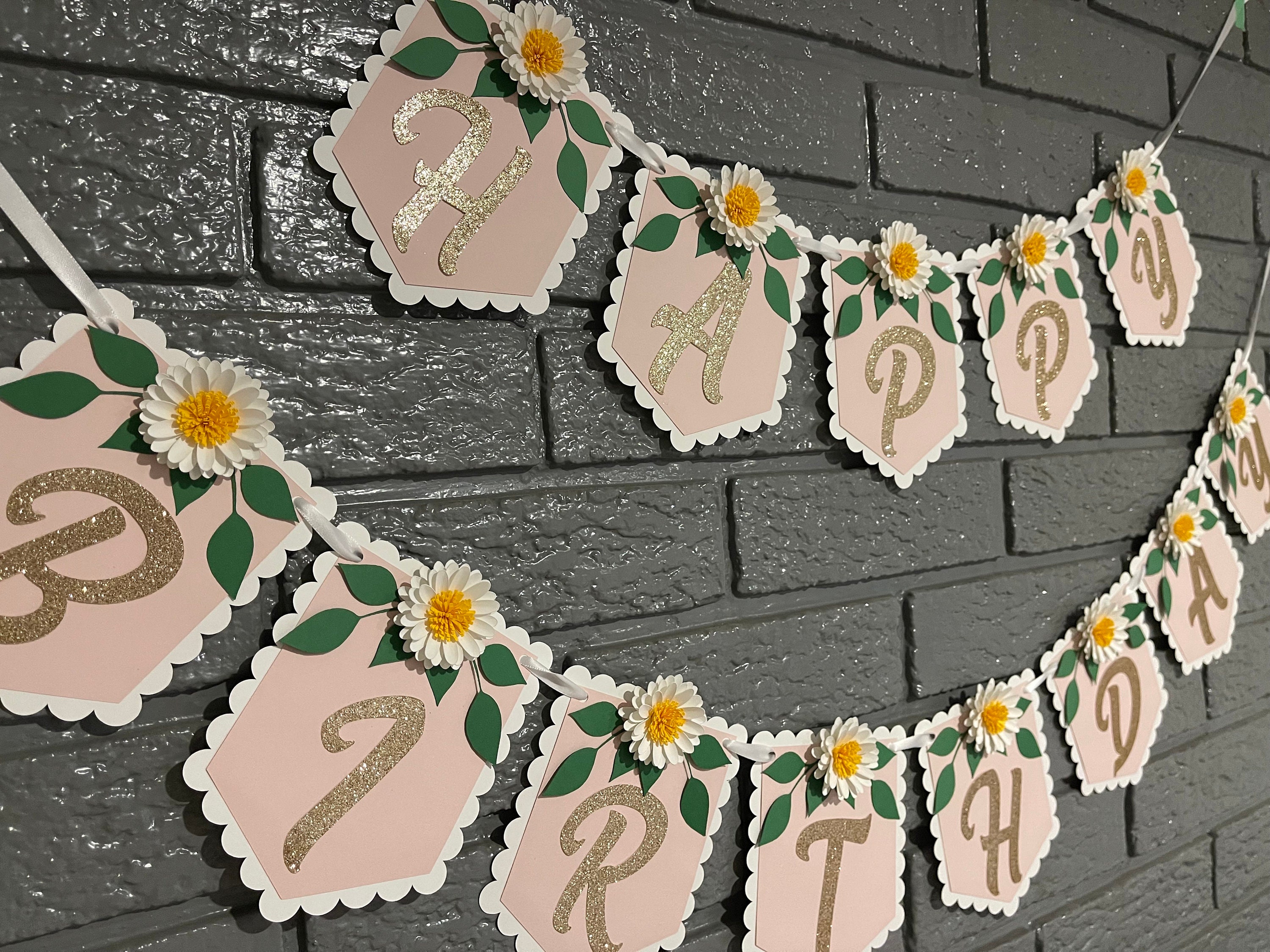 Daisy Flowers Happy Birthday Banner, Custom Floral Banner, 1st Birthday ...