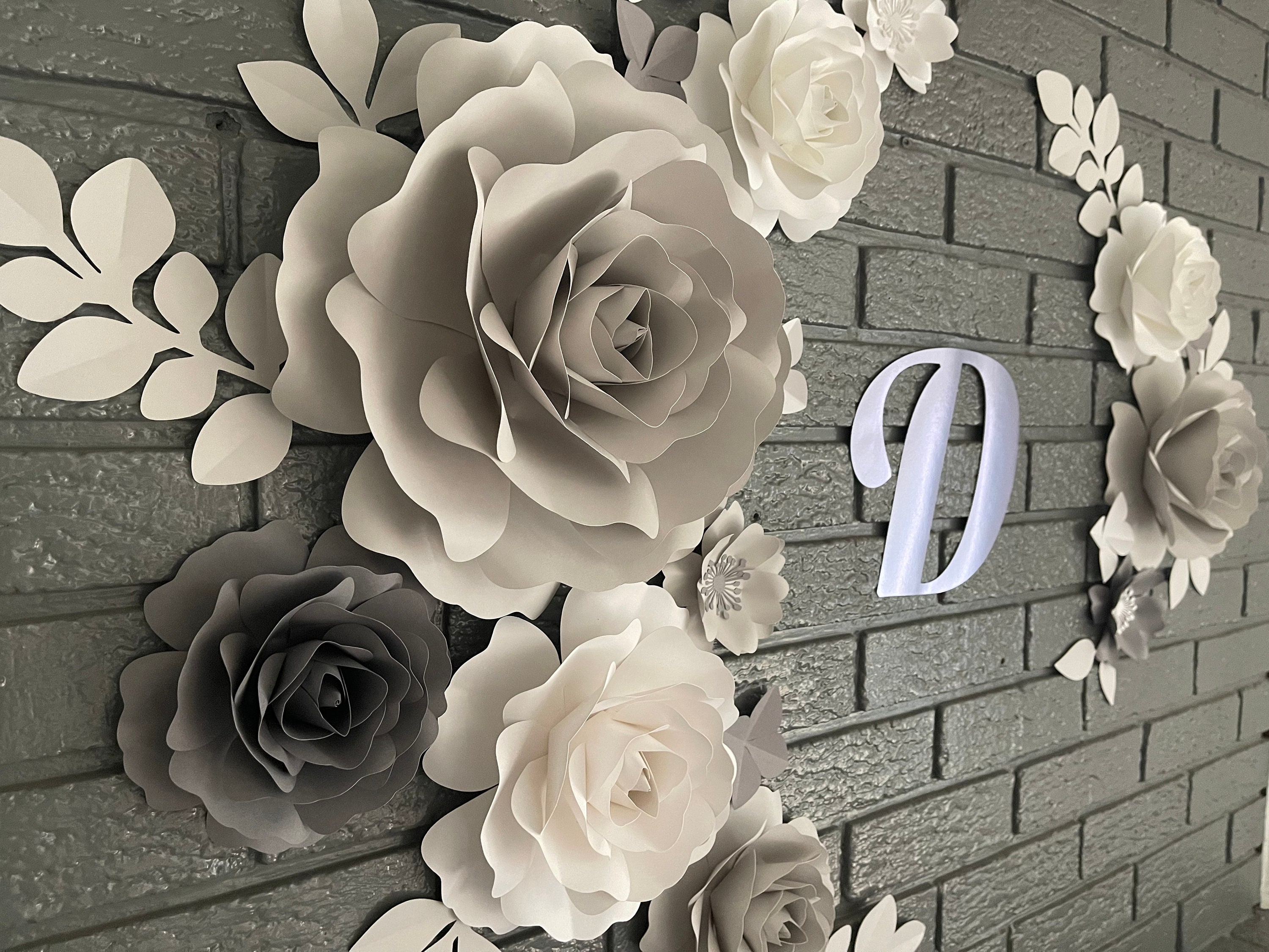 MONOCHROMATIC - White and Gray Paper Flowers - Set of Paper Flowers and ...