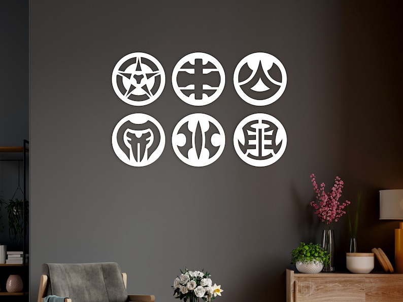 Bakugan 6 Worlds Symbols New Vestroia 6 PCS Set Wooden Wall Decor Pyrus ...