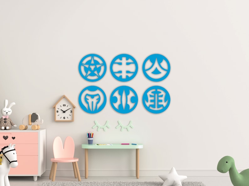 Bakugan 6 Worlds Symbols New Vestroia 6 PCS Set Wooden Wall Decor Pyrus ...
