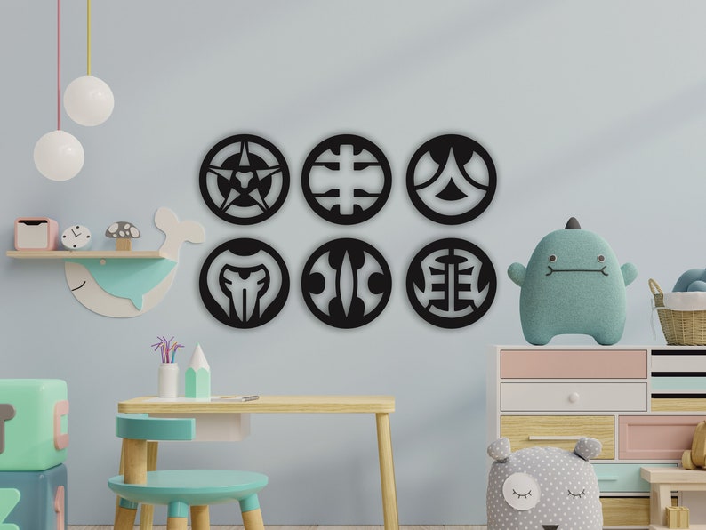 Bakugan 6 Worlds Symbols New Vestroia 6 PCS Set Wooden Wall Decor Pyrus ...