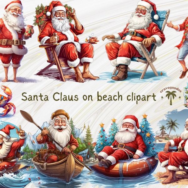 Santa Beach Clipart - Etsy