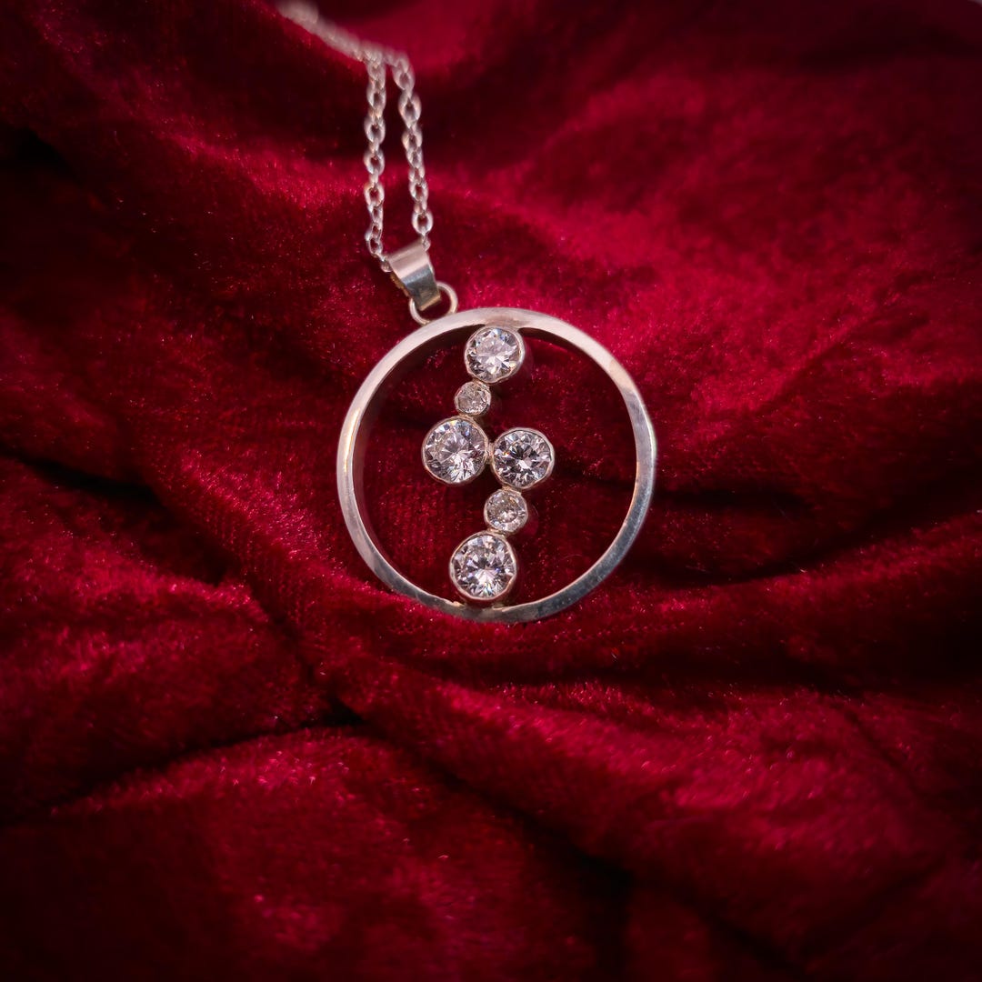 Dazzling Radial Pendant. 6 Stone Sterling Silver Necklace, Unique ...