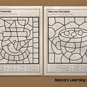 Winter Color by Addition and Subtraction Worksheets - Etsy