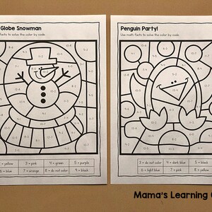 Winter Color by Addition and Subtraction Worksheets - Etsy