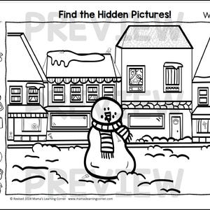 Winter Hidden Pictures Worksheets Seek and Find Objects - Etsy