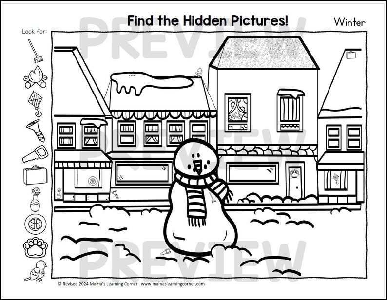 Winter Hidden Pictures Worksheets Seek and Find Objects - Etsy