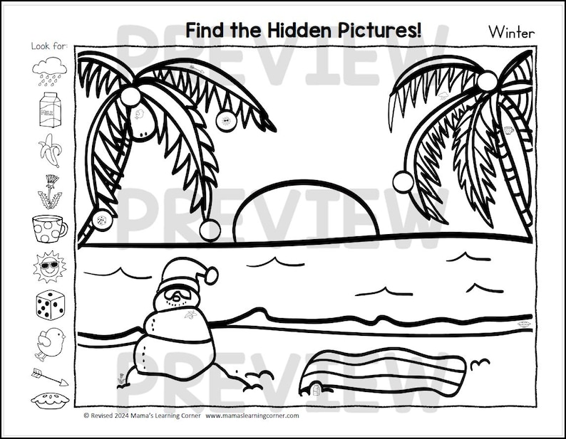 Winter Hidden Pictures Worksheets Seek and Find Objects - Etsy